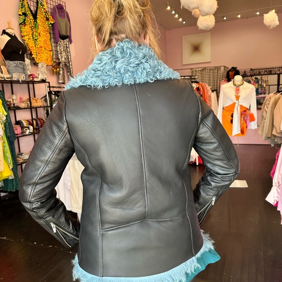 Veda | Jackets & Coats | Veda Leather Jacket With Teal Shearling | Poshmark